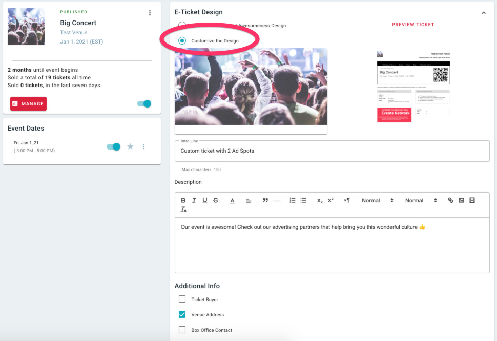 Custom Ticket or Email Confirmation Design – Ticketing